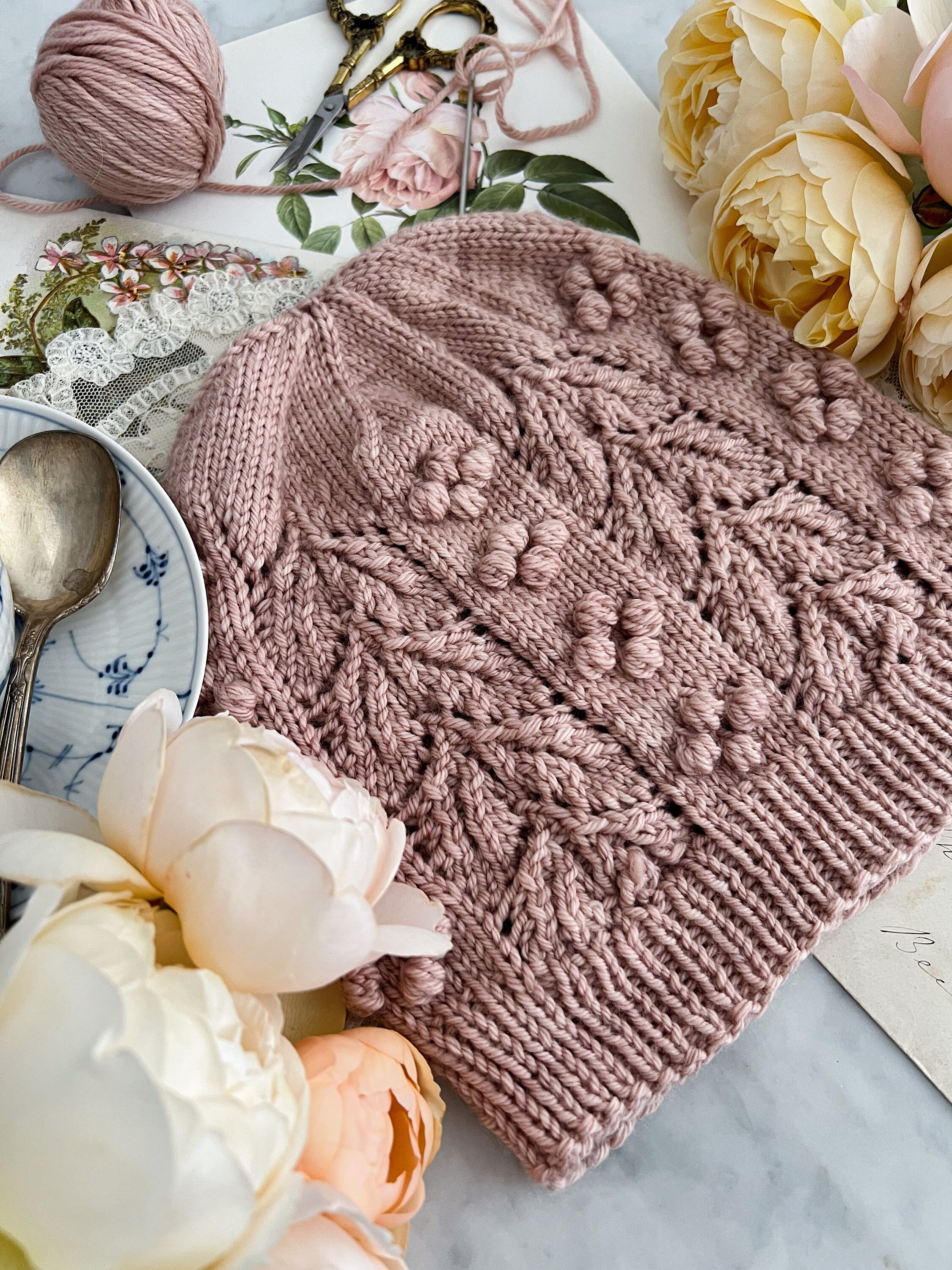 Pattern: Laurel Hat / Knit Hat, Lace and Bobbles Hat, Knitting Pattern ...