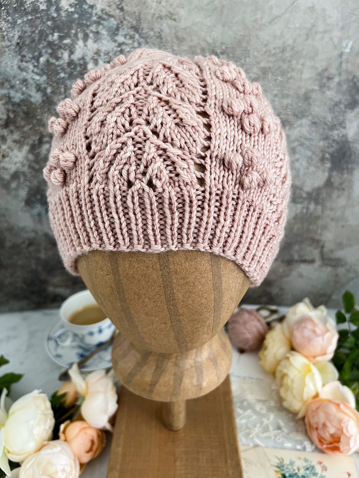 Pattern: Laurel Hat / Knit Hat, Lace and Bobbles Hat, Knitting Pattern ...