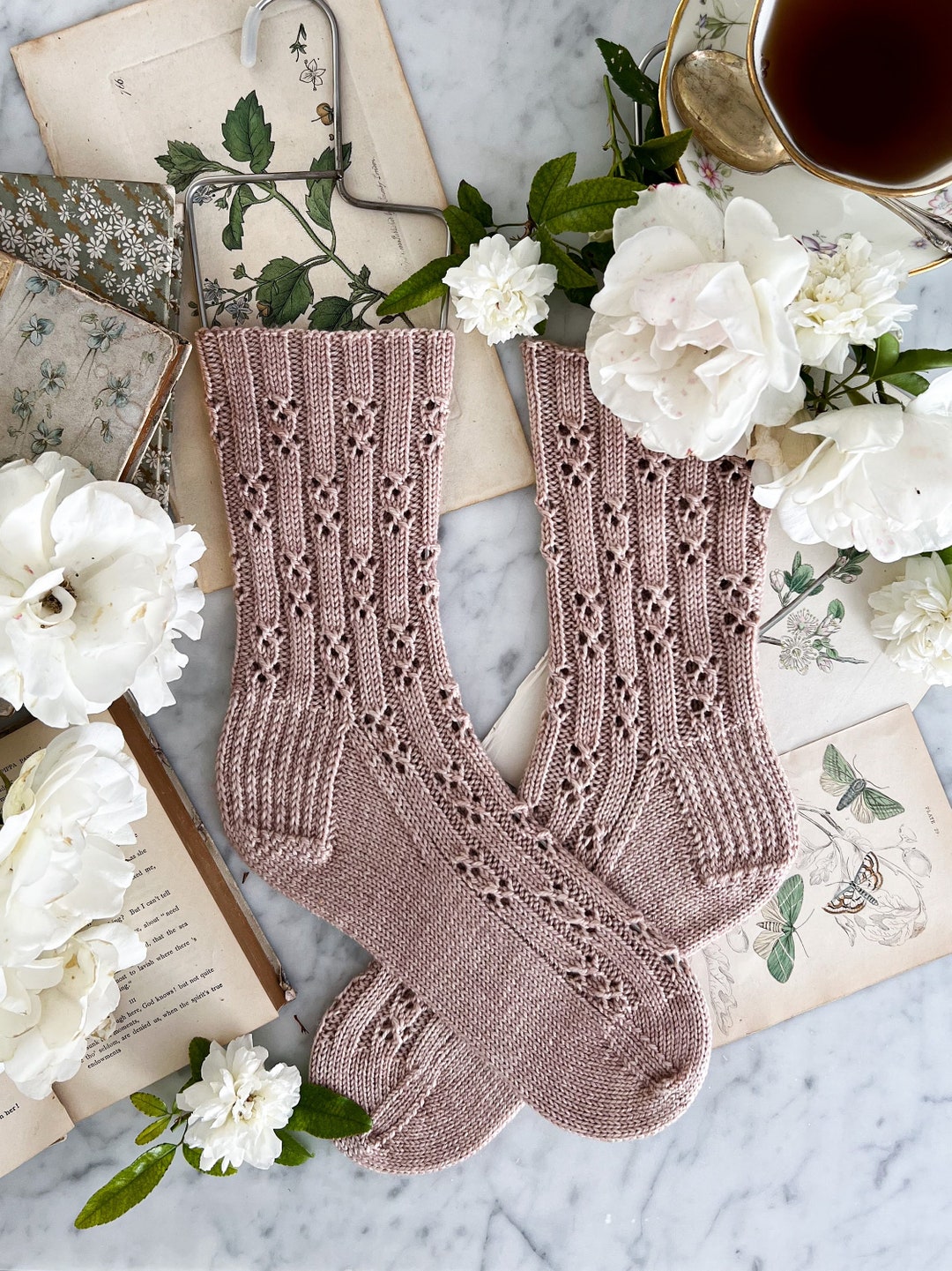 Knitting Pattern: Baluster Socks / Lacy Knit Socks, Lace Knitting ...