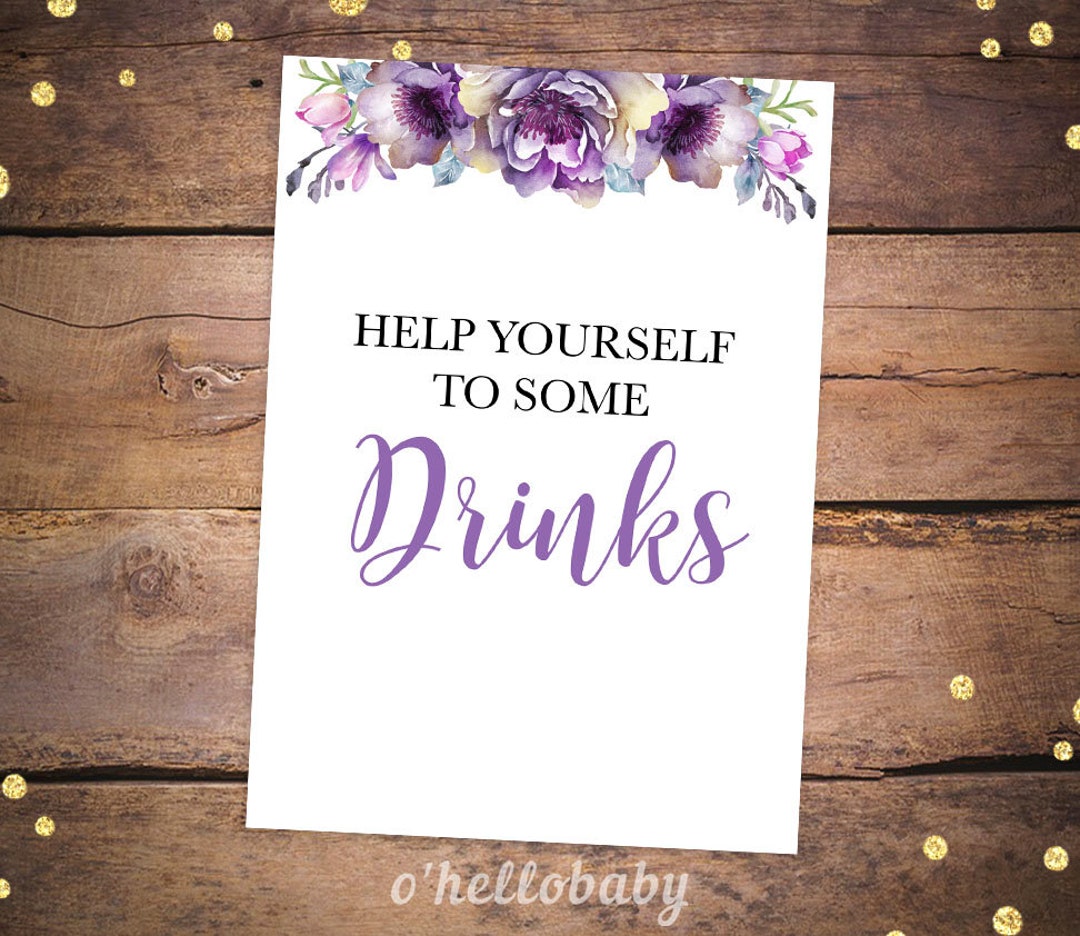 Printable Drinks Sign Printable Table Signs Purple Floral - Etsy