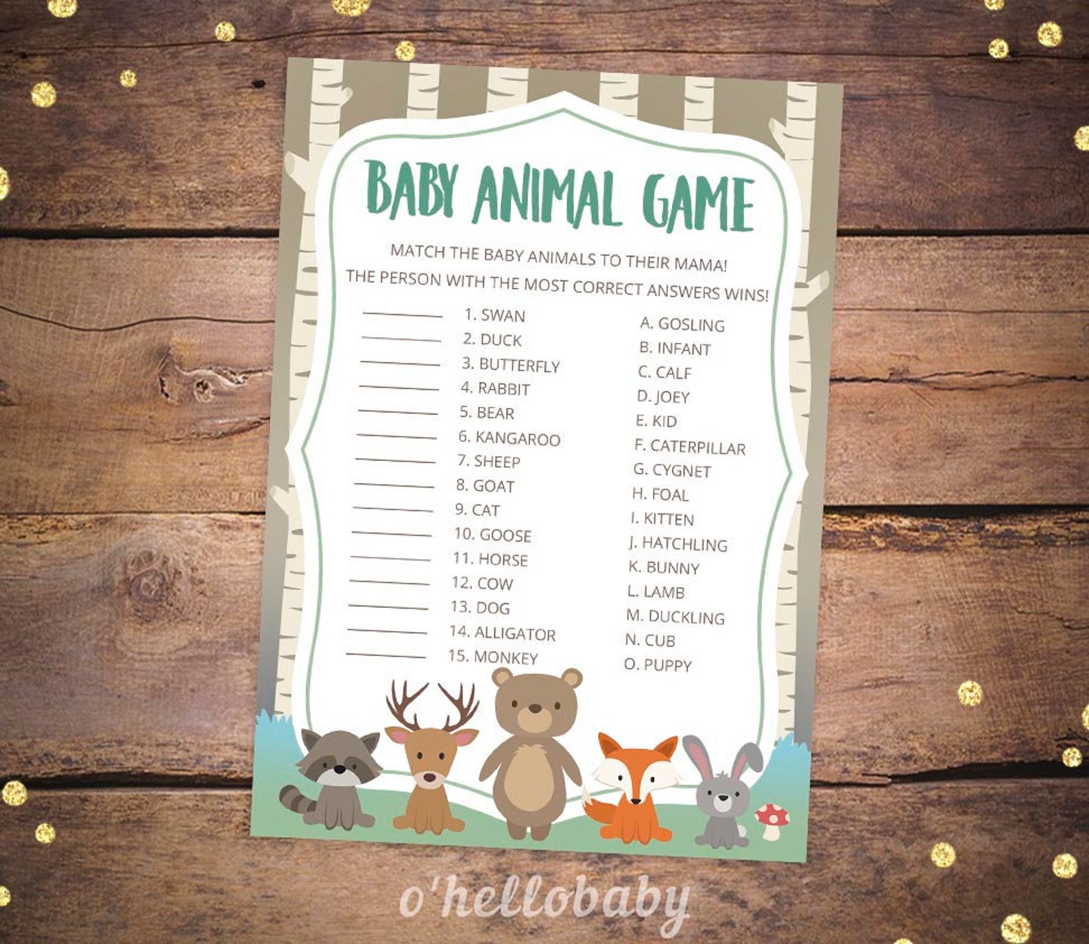 Baby Animal Names Baby Shower Game Woodland Animals Baby | Etsy
