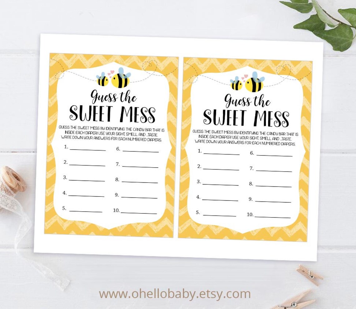 Printable Bumble Bee Baby Shower Games Yellow Baby Shower | Etsy