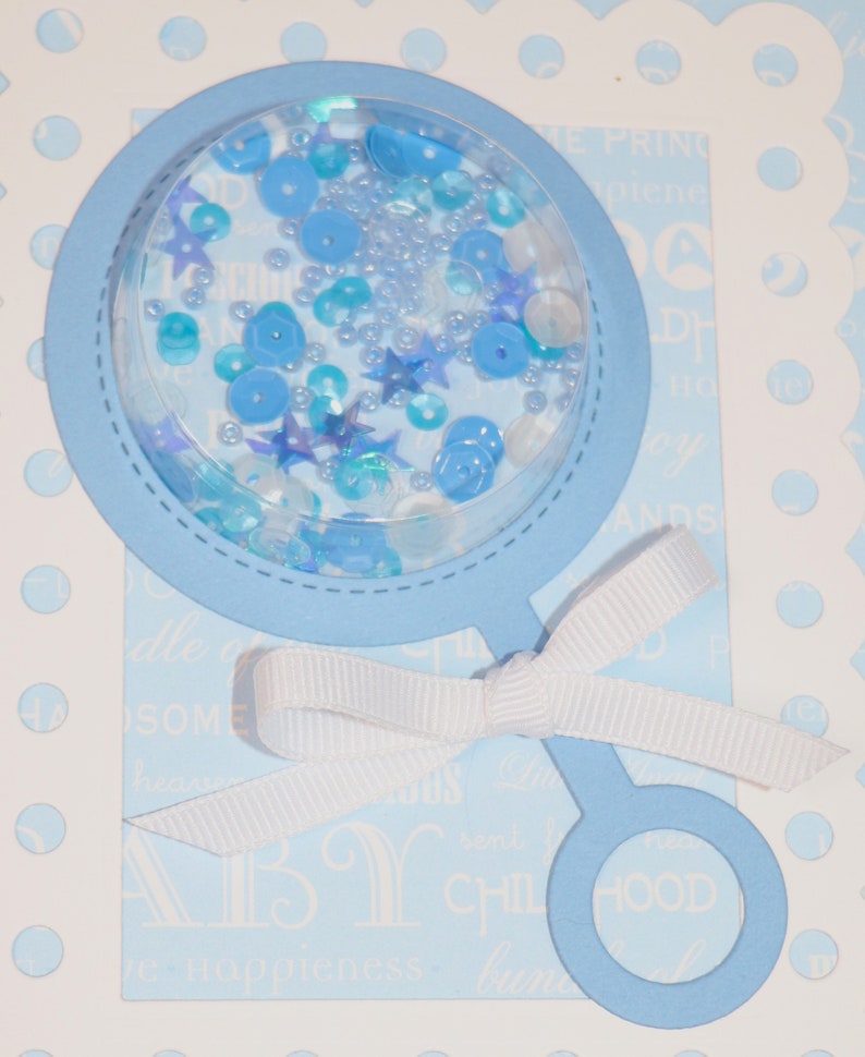 A2 3D Baby Blue Shaker Card Handmade Boy Rattle Baby Shower Unique Cute ...