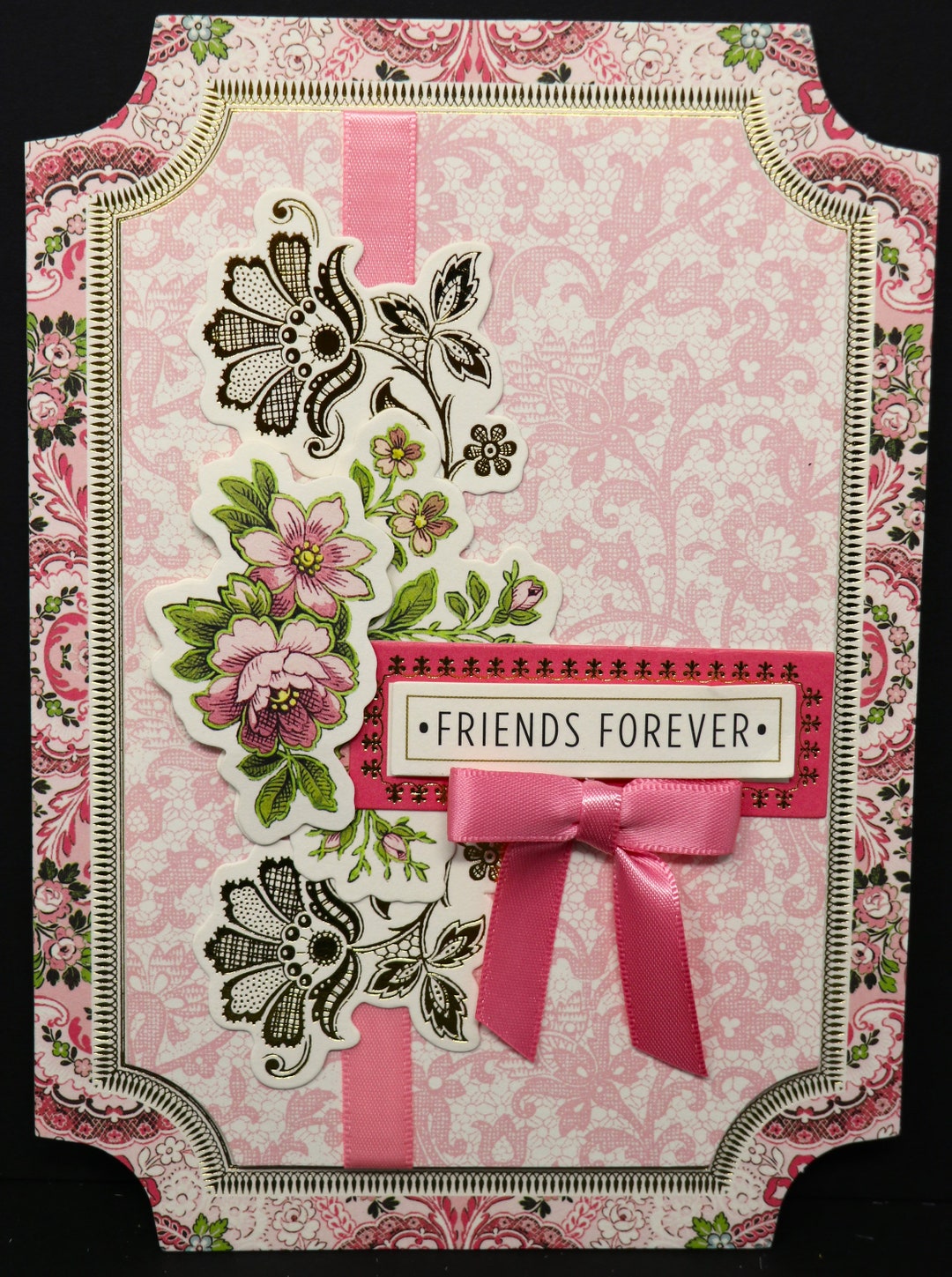 Scalloped 5x7 Friendship Handmade Victorian Friends Forever Card Floral ...