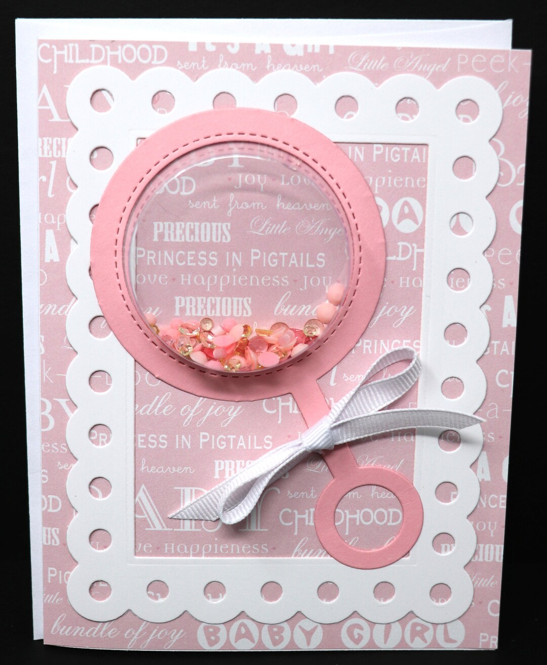 A2 3D Shaker Pink Baby Card Handmade Girl Rattle Card Baby Shower Card ...
