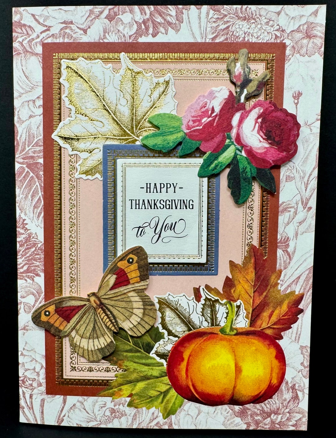 3D Pop-up Thanksgiving Fall 5x7 Card Handmade Victorian Vintage Orange ...
