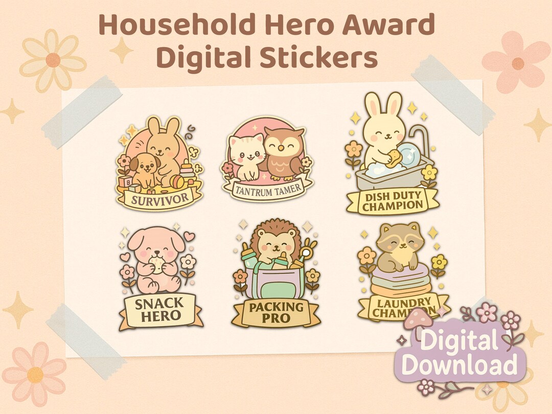 Kawaii Parenting Stickers | Household Hero Awards | Funny Digital ...