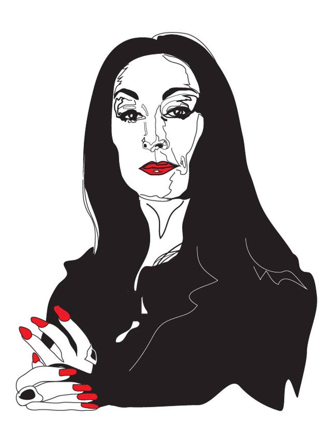 Morticia - the Addams Family - Black and White Art Print - Anjelica ...