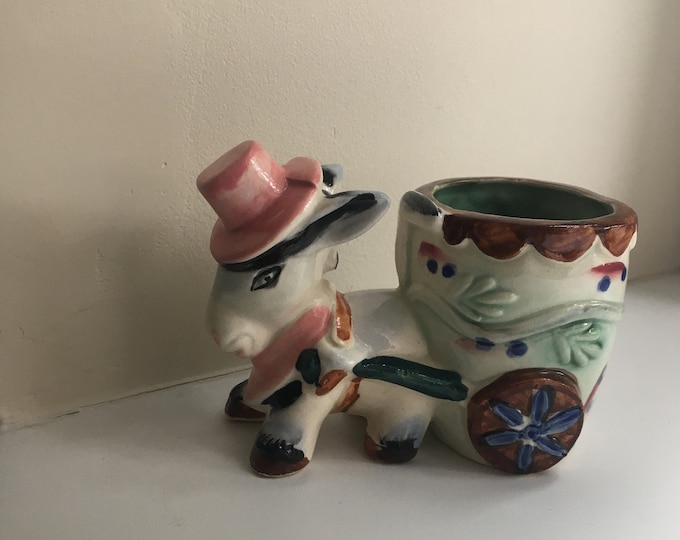 Vintage Donkey With Carriage , Cart Planter ,ceramic Donkey Figurine ...