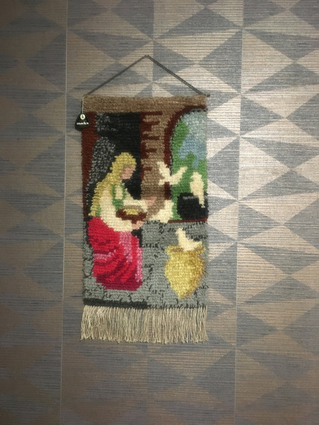 Vintage Finnish Cinderella Wool Rya Rug ,hand Knoted Hanging.wall Decor ...