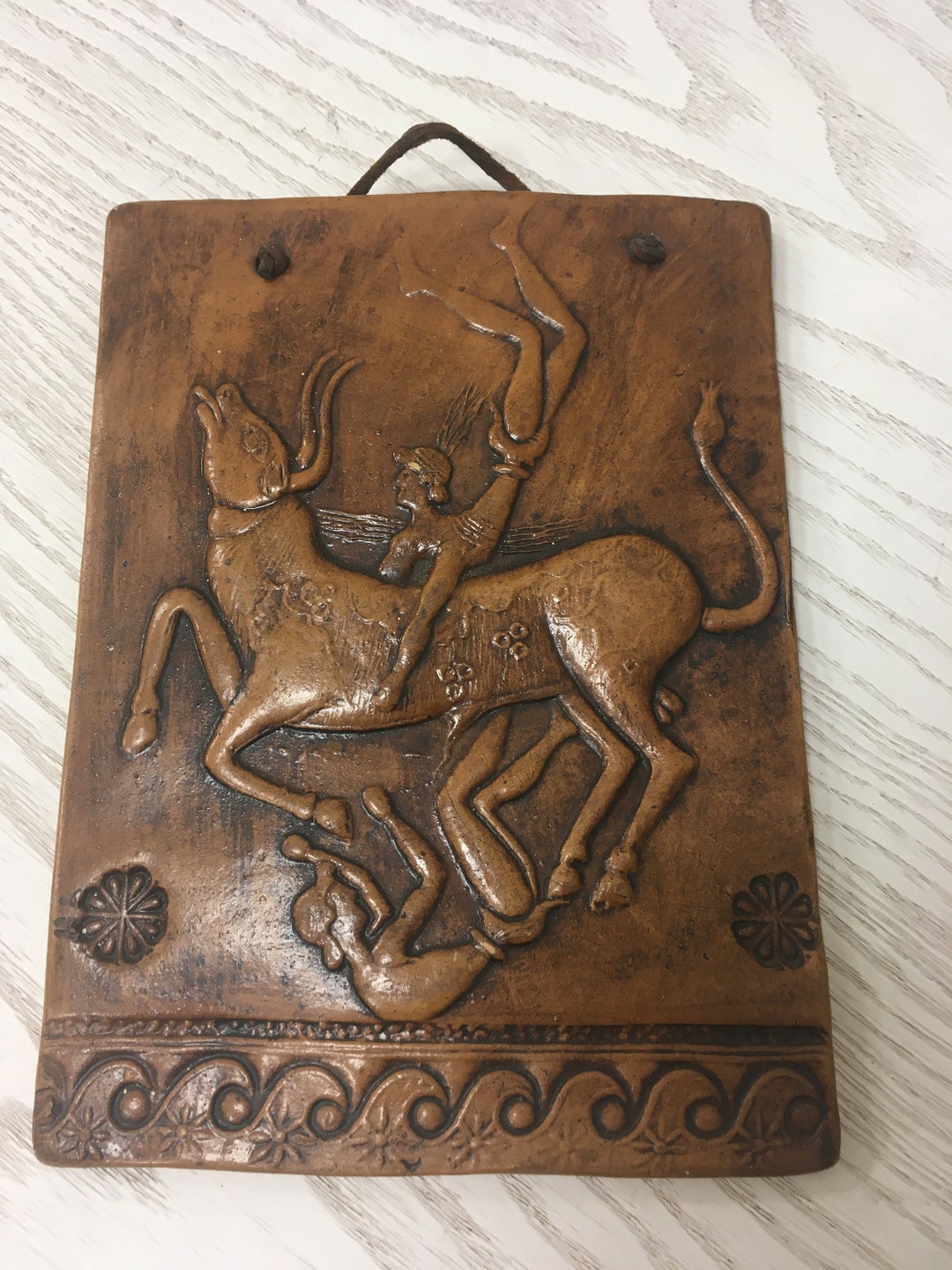 Vintage Art Ceramic Tile-ritual Games With a Bull -pottery Hanging Tile ...