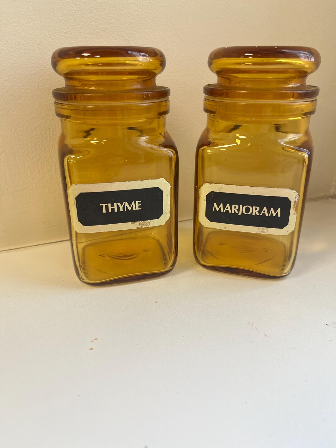 Vintage Set of 2 Belgium Amber Glass Jars for Spices With Lid. Kitchen ...