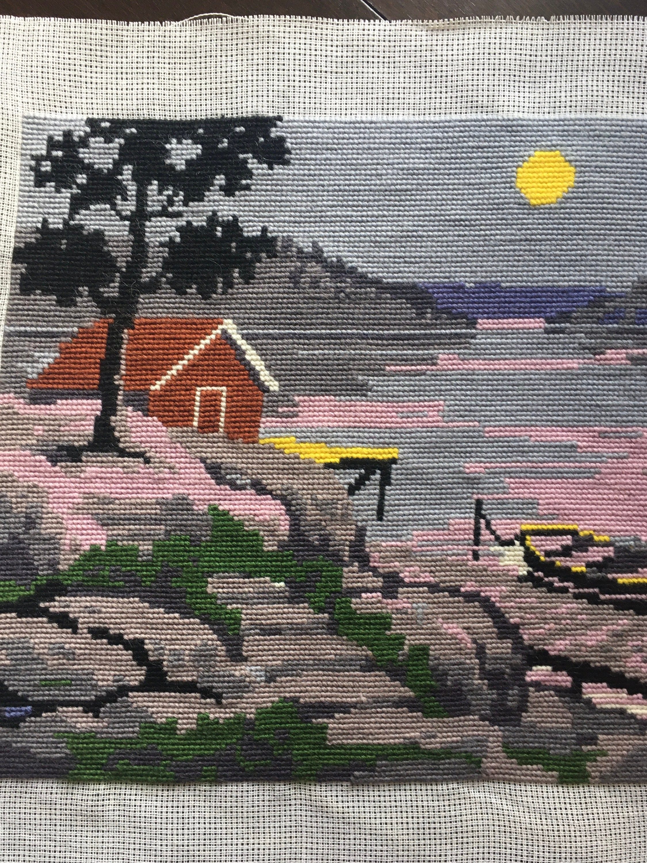 Vintage Danish Needlepoint Landscape "evening by the River".home Decor ...