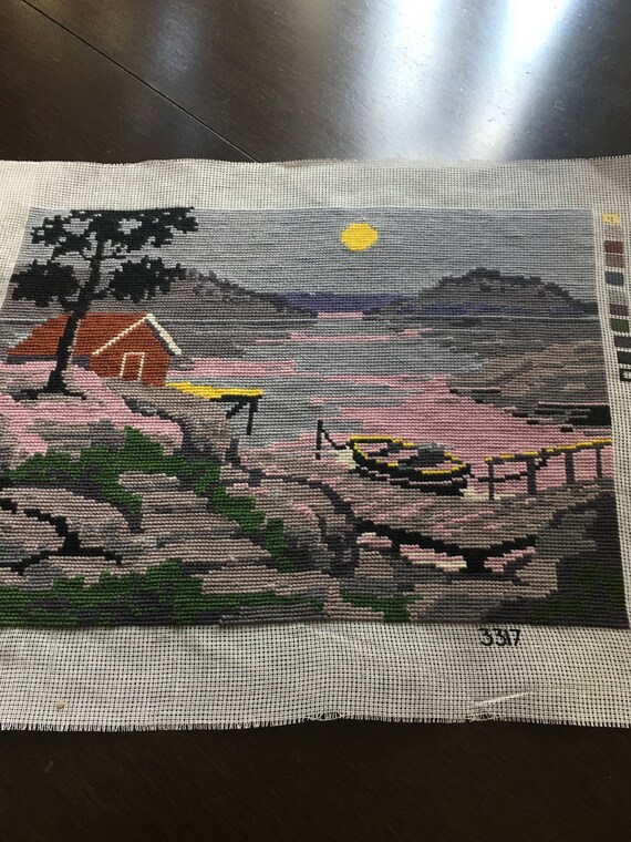 Vintage Danish Needlepoint Landscape evening by the | Etsy