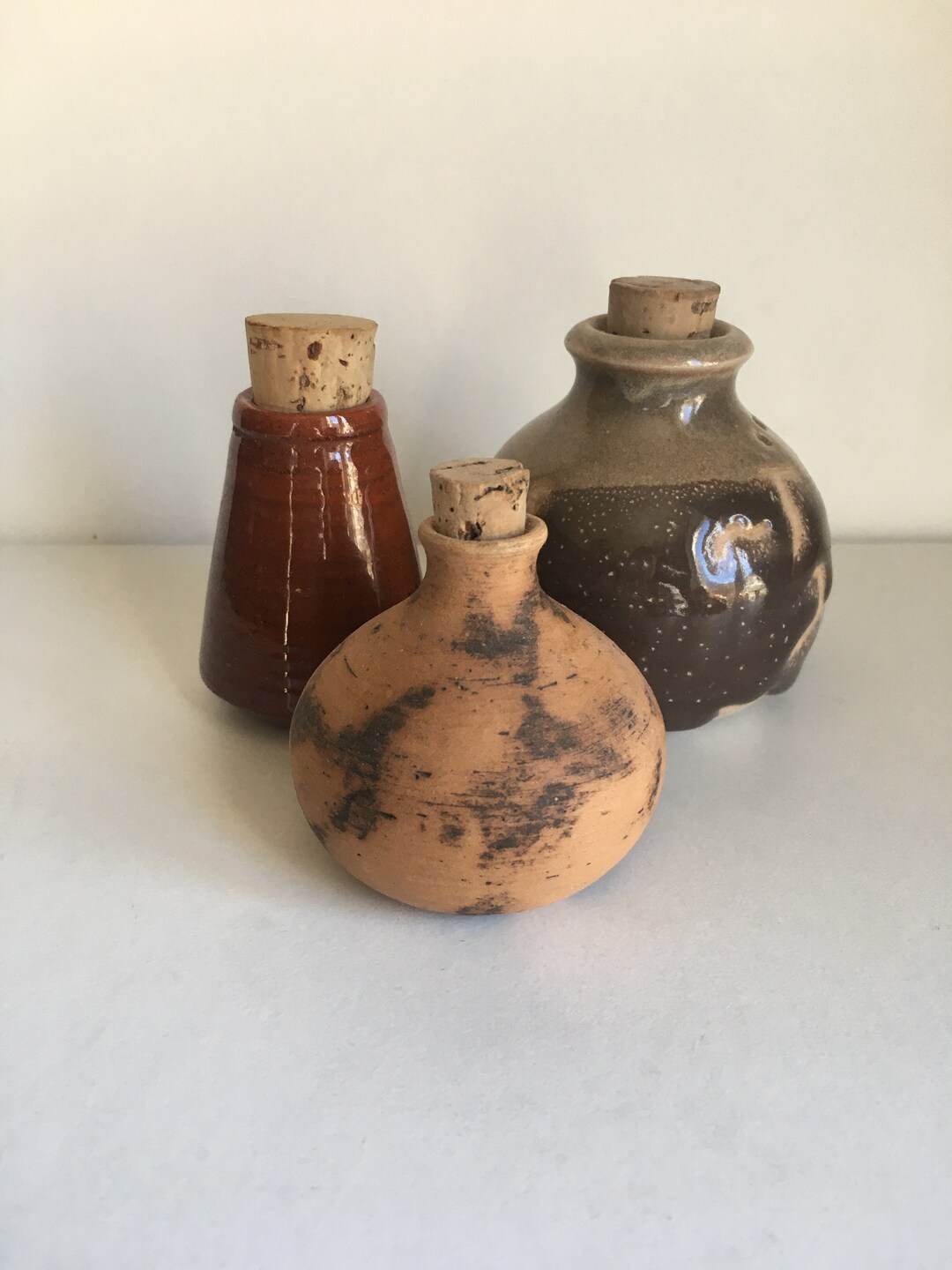 Lot of 3 Finnish Mini Pottery Bottles With Cork Lid.home Decor.1990's ...