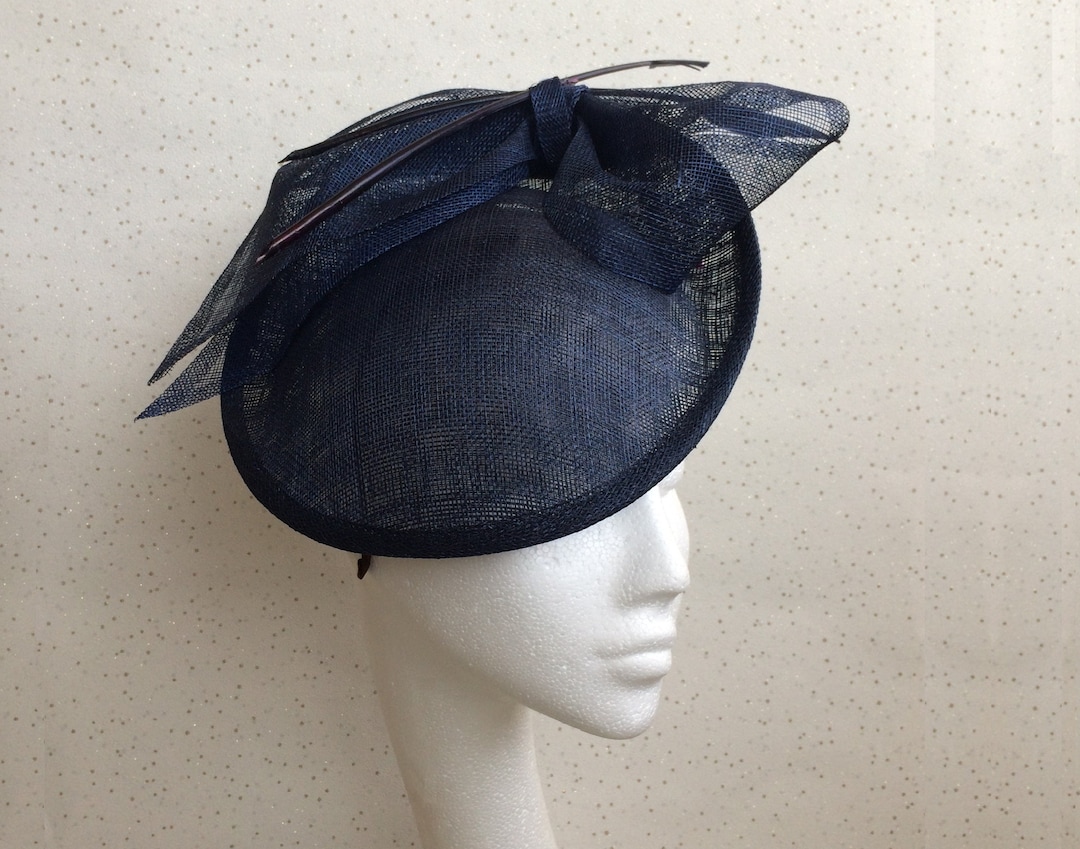 Navy Blue Fascinator Blue Disc Navy Wedding Blue Hat Ascot Feather Navy ...