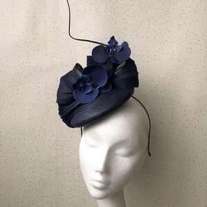 Navy Blue Fascinator Wedding Fascinator Floral Dark Blue Pillbox Ascot ...