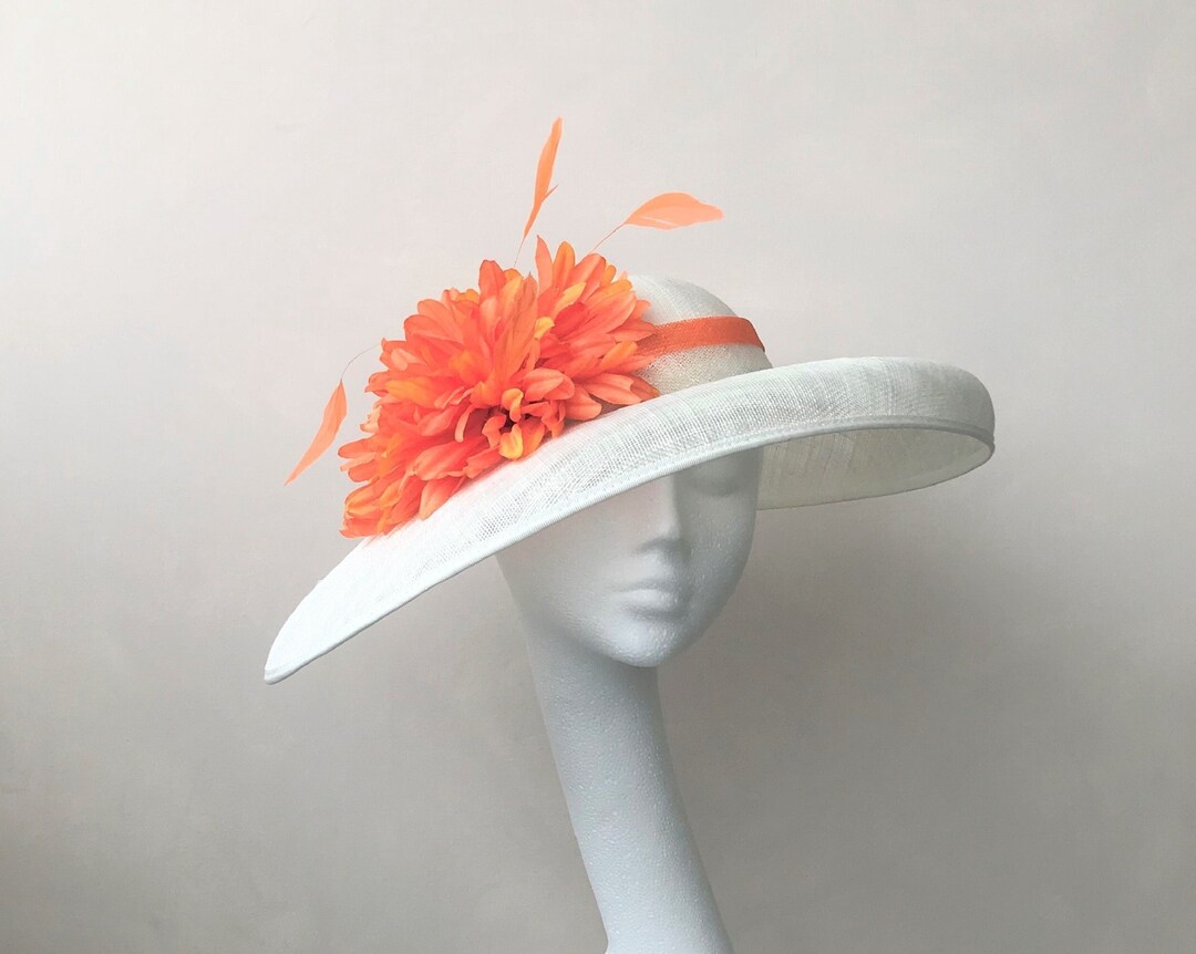 Ivory Hat Wedding Hat Orange Trim Mother of the Bride Headpiece Ascot ...