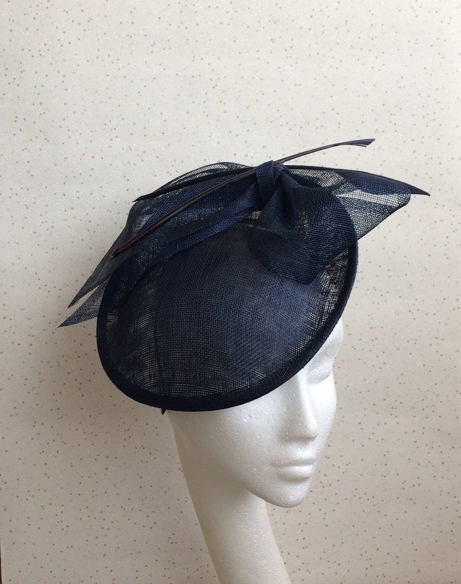Navy Blue Fascinator Blue Disc Navy Wedding Blue Hat Ascot Feather Navy ...