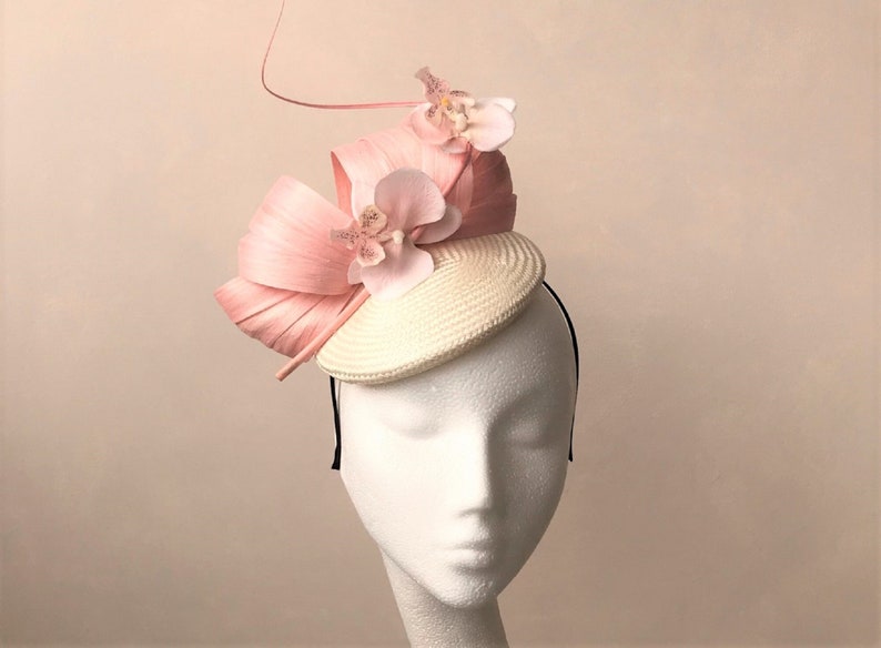 Pink And White Fascinator Wedding Fascinator Floral Pale Pink Abaca