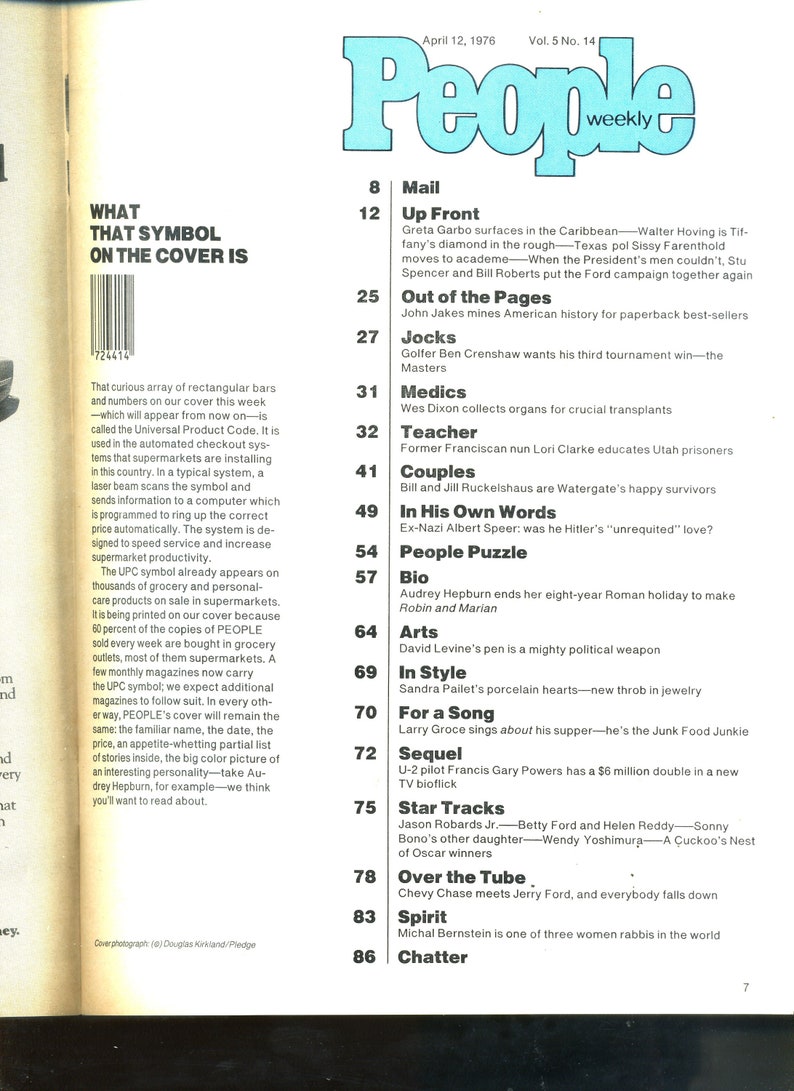 VTG People Weekly Magazine April 12 1976 Audrey Hepburn Cover Greta ...