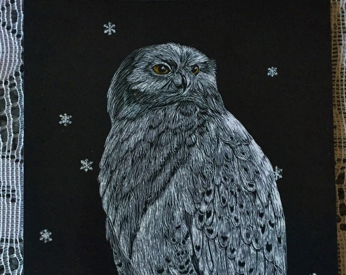 Snowy Owl Scratchboard Greeting Card - Etsy