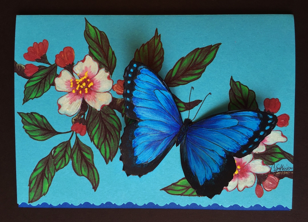 Shimmering Brilliant Blue "common Morpho" Butterfly Greeting Card - Etsy