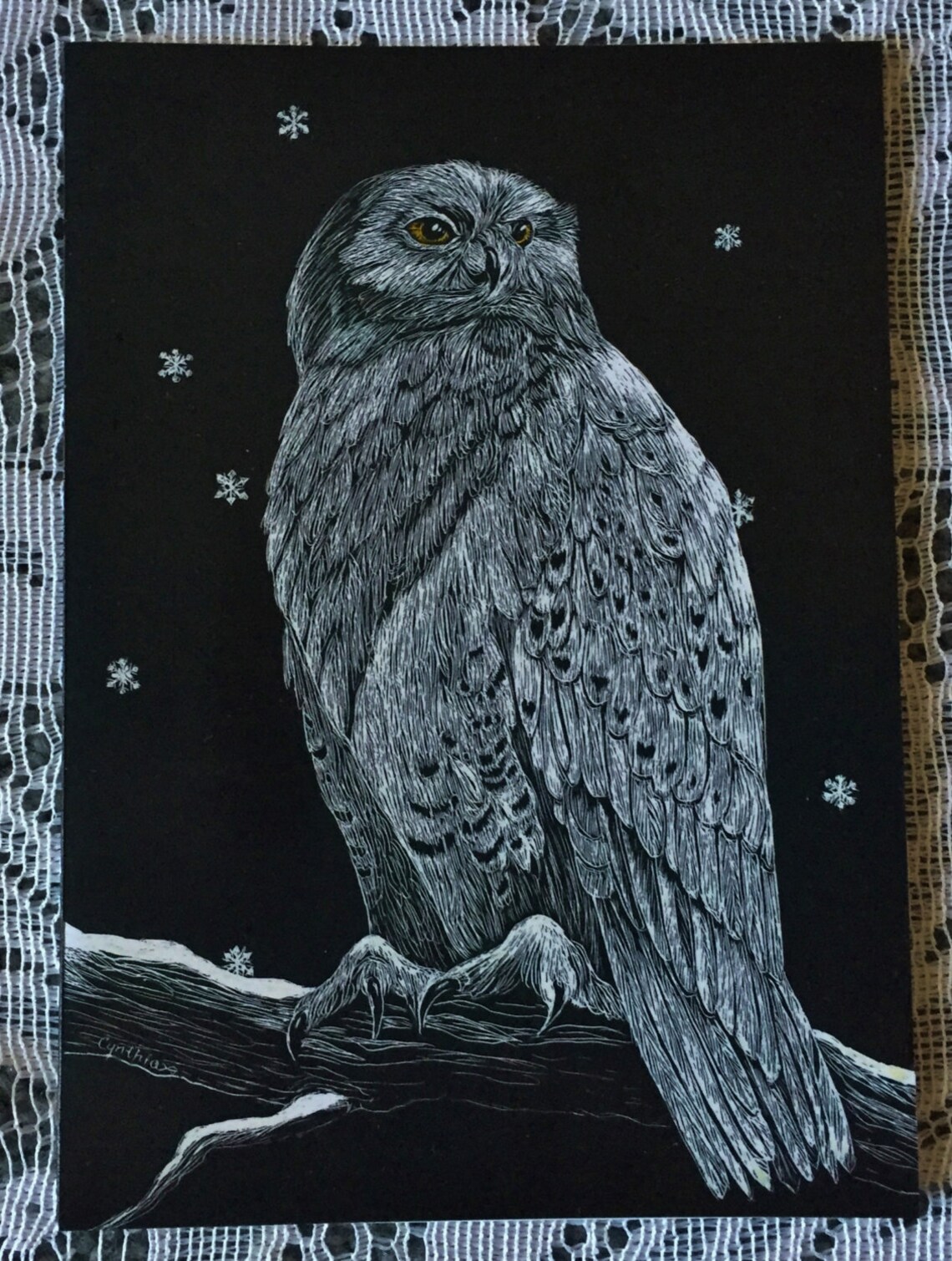 Snowy Owl Scratchboard Greeting Card - Etsy