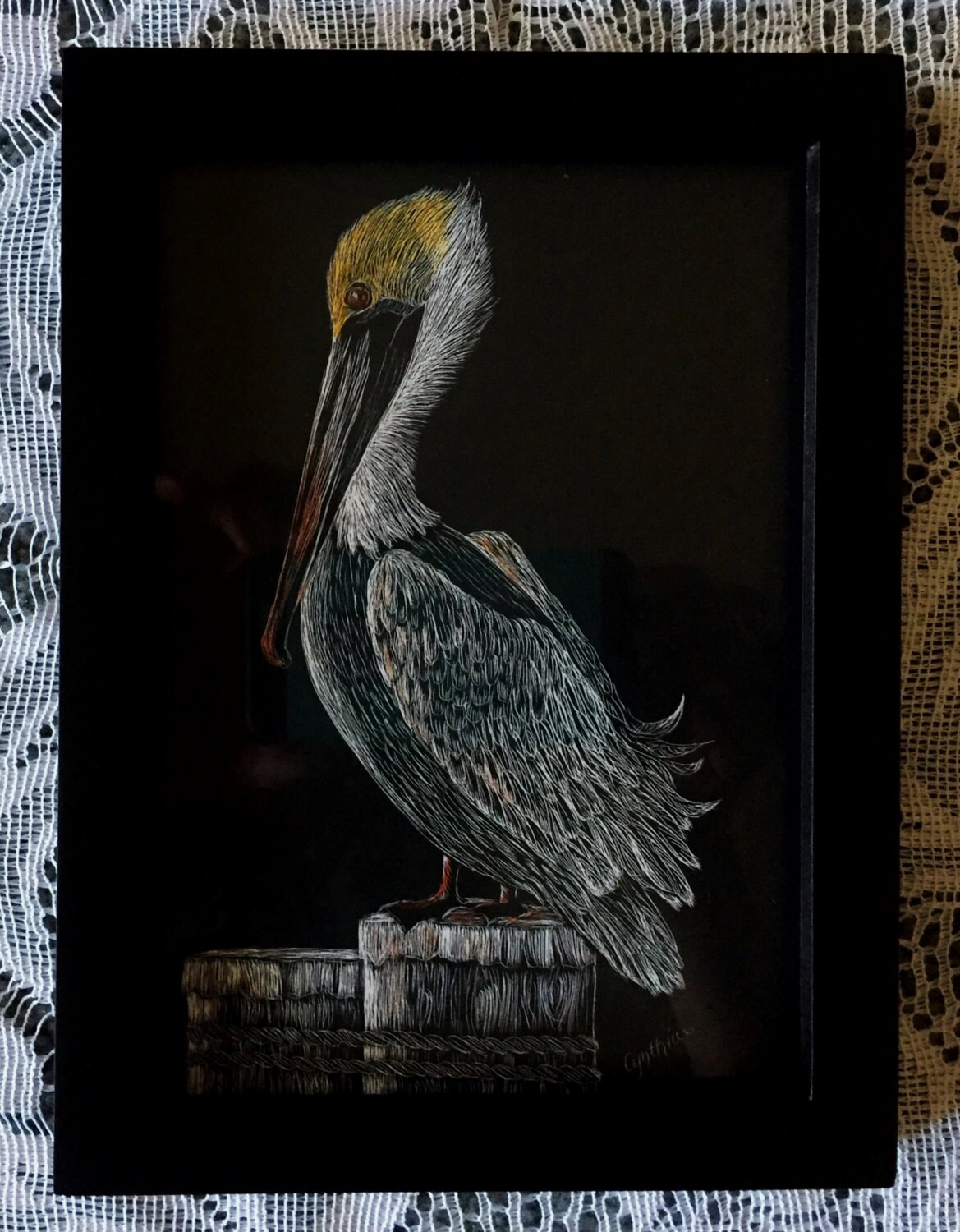 Statuesque Brown Pelican Color-enhanced Scratchboard Greeting Card - Etsy