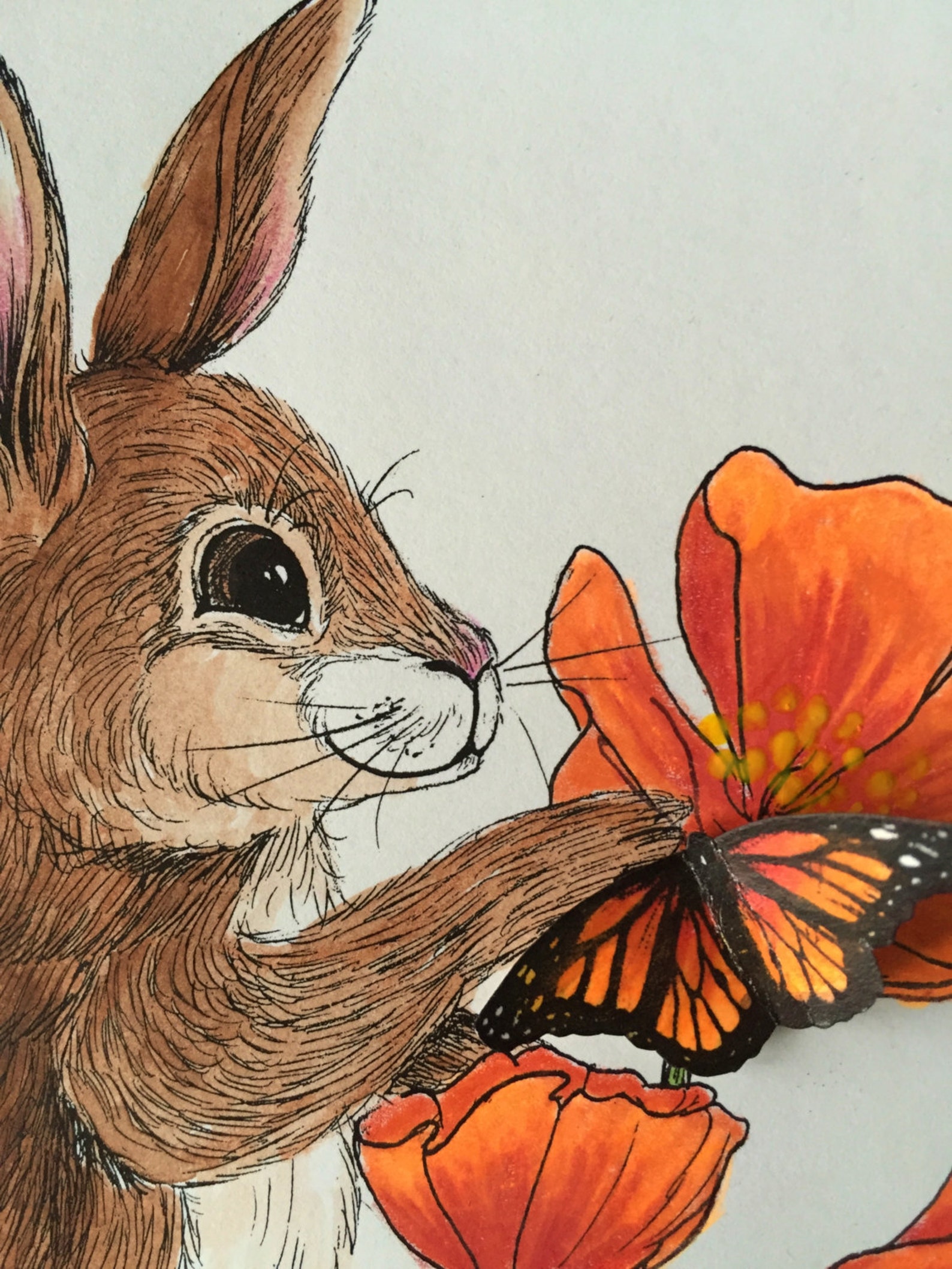 Inquisitive Brown Baby Rabbit With 3D Butterfly Greeting Card - Etsy