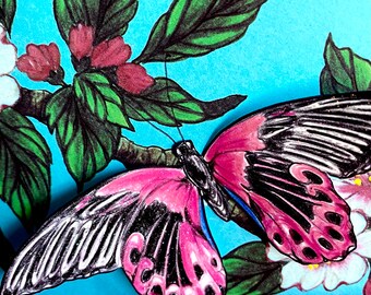Scarlet Mormon Realistic 3D butterfly greeting card Combination ...