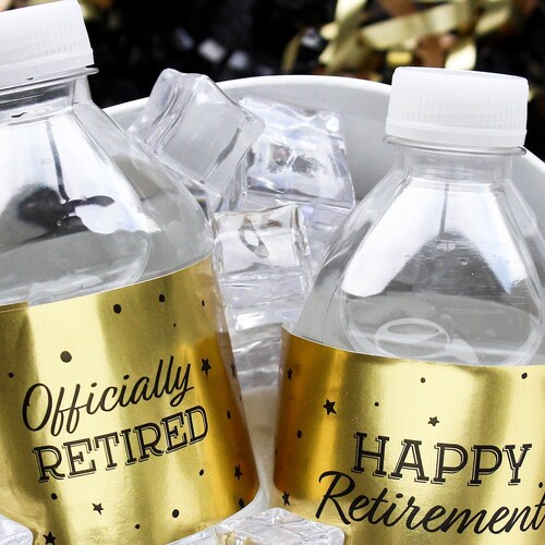 Retirement Party Water Bottle Labels Black and Gold Happy - Etsy