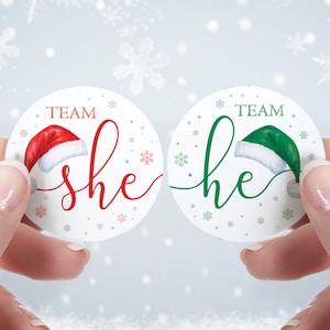 Santa Baby Gender Reveal Stickers – Team He or She, Red Girl & Green ...