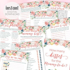 Pink Floral Baby Shower Printable Games Bundle Instant - Etsy
