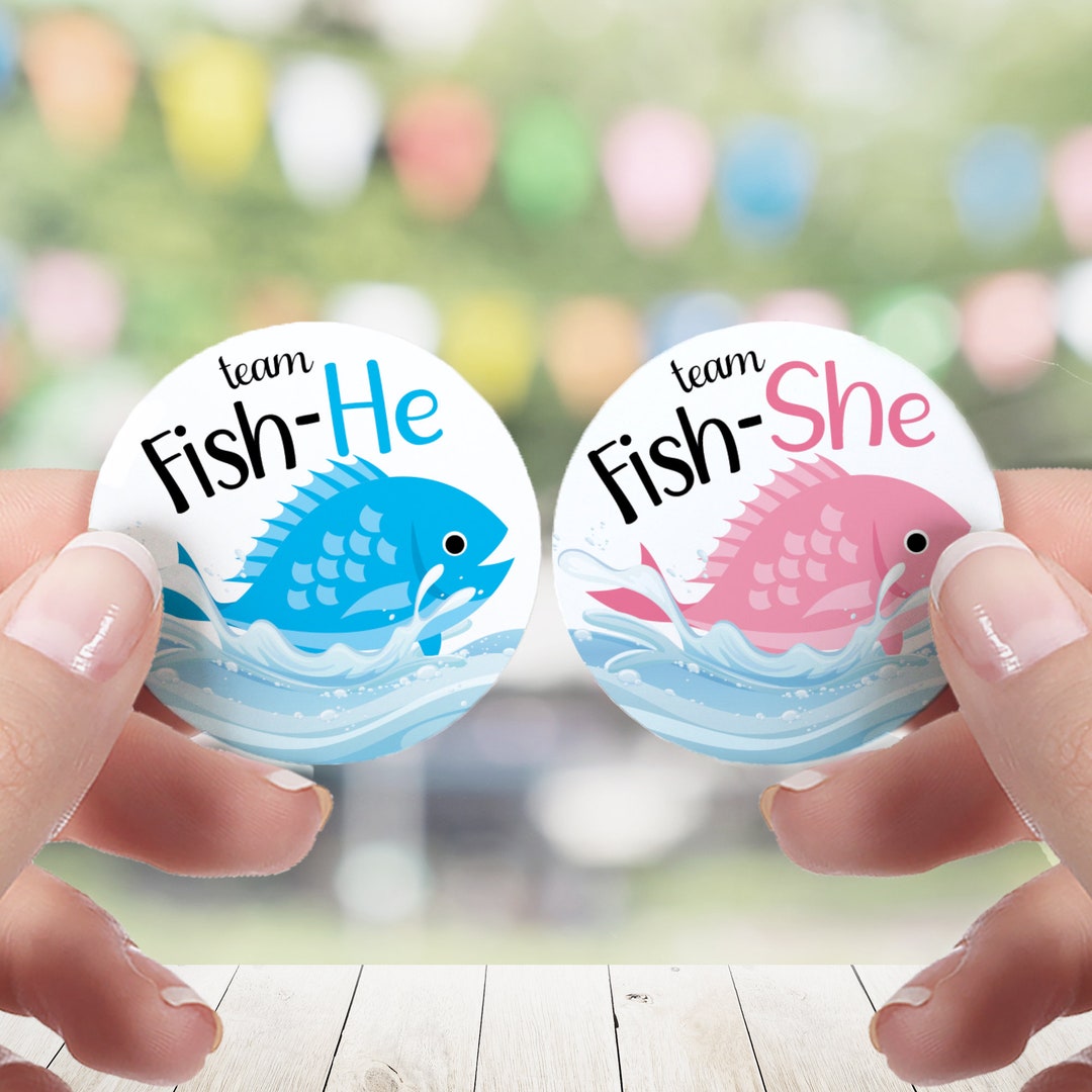 Fish-he or Fish-she Baby Gender Reveal Stickers Team Boy or Team Girl ...