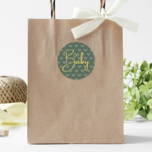 Green and Gold Baby Shower Favor Labels - Sweet Baby, Hello Baby, Oh ...