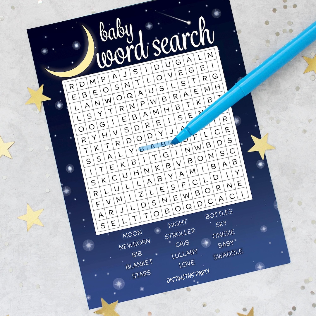 Over the Moon Baby Shower Game, Word Search Icebreaker Game Boy or Girl ...