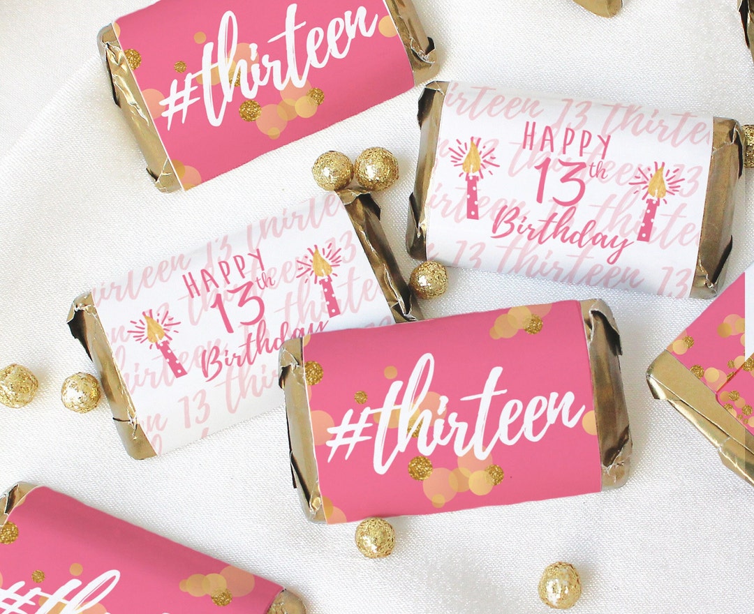 13th Birthday Miniature Chocolate Candy Wrapper, Pink and White Happy ...