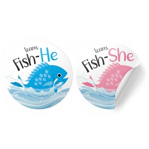 Fish-he or Fish-she Baby Gender Reveal Stickers Team Boy or - Etsy