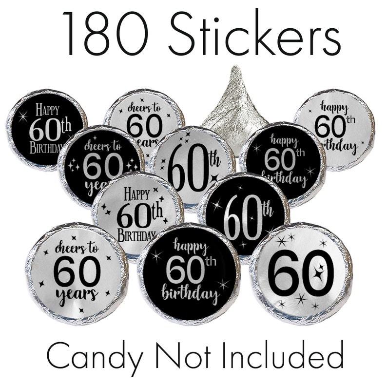 60th Happy Birthday Party Favor Stickers Silver Foil & Black - Etsy