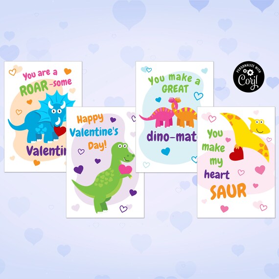 Dinosaur Valentine's Day Cards - Cute Dino Printable Valentines for ...