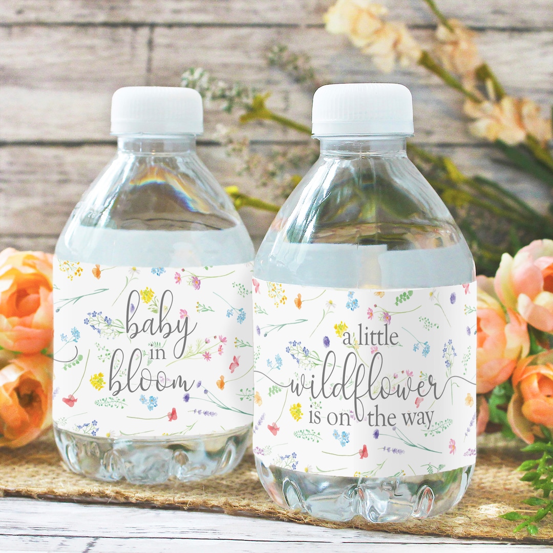 Wildflower Girl Baby Shower Water Bottle Labels, A Little Wildflower is ...