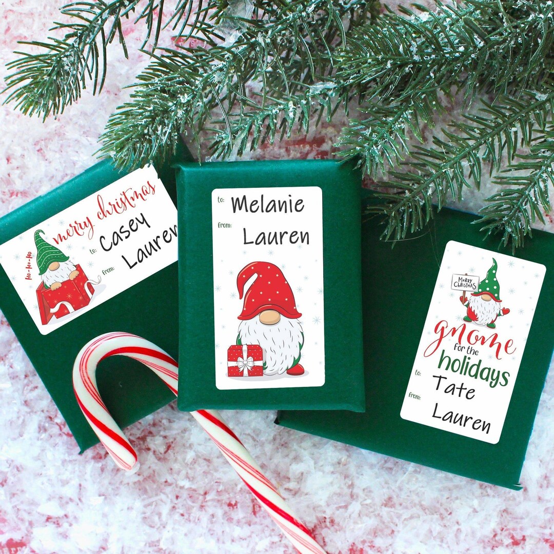 Gnome Christmas Gift Tag Stickers, Red and Green to From Labels, 42 ...