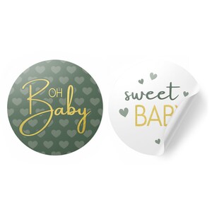 Green and Gold Baby Shower Favor Labels - Sweet Baby, Hello Baby, Oh ...