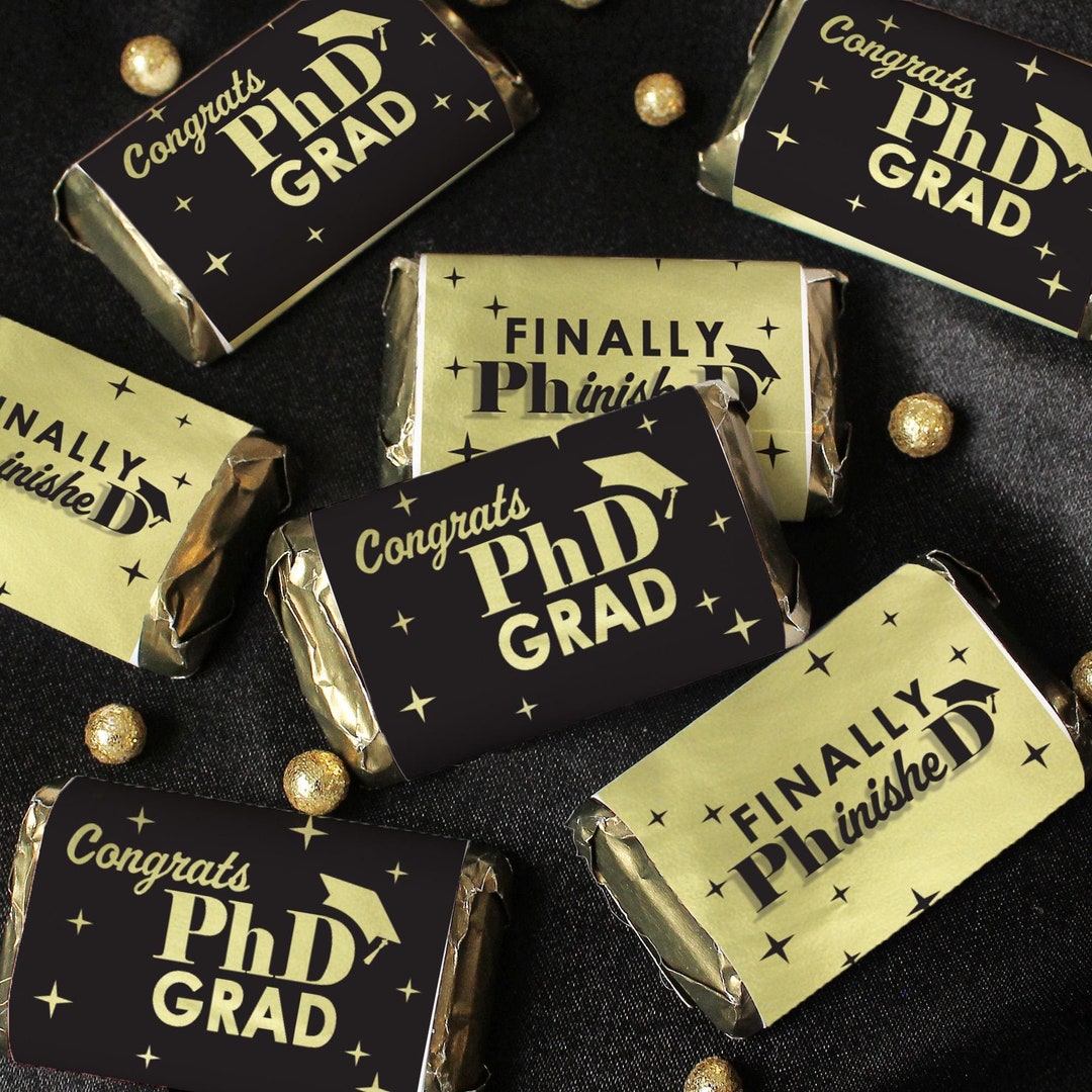 Black and Gold Phd Graduation Mini Chocolate Bar Candy Bar Wrapper ...