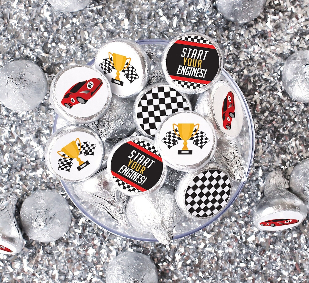 Race Car Party Favor Labels for Chocolate Kisses, Kids Birthday Party ...
