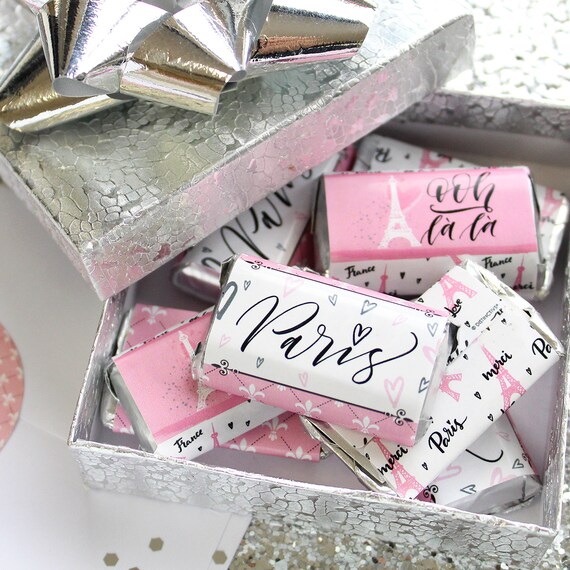 Paris Party Mini Candy Bar Wrappers, Stickers for Miniature Chocolates ...