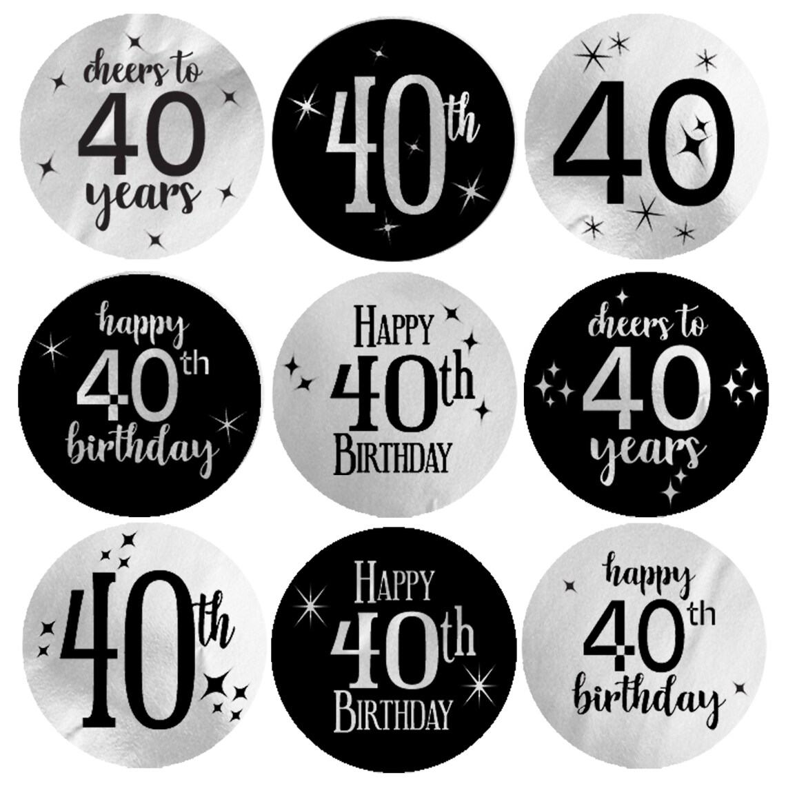 40th Birthday Stickers for Chocolate Kisses Black and Silver - Etsy