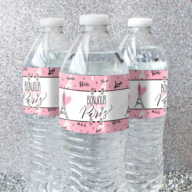 Paris Birthday Party Water Bottle Stickers, French Theme Sweet 16 ...