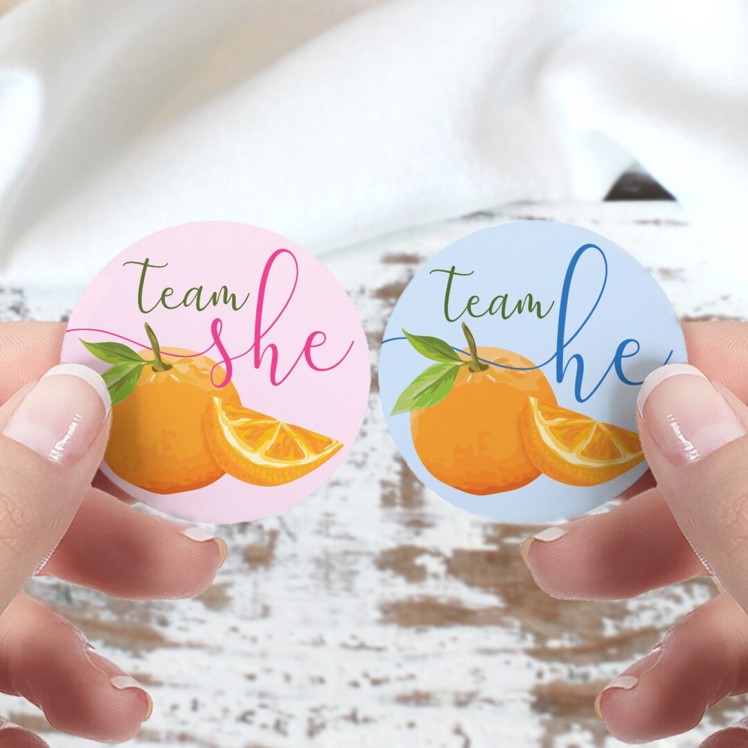 Orange You Curious Gender Reveal Party Stickers, Little Cutie Team He ...